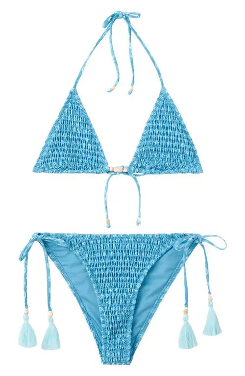 Mango Smocked Triangle Bikini Top - Blue
