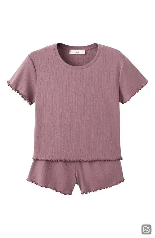 Mango Cotton-blend Pointelle Short Pajamas - Pink