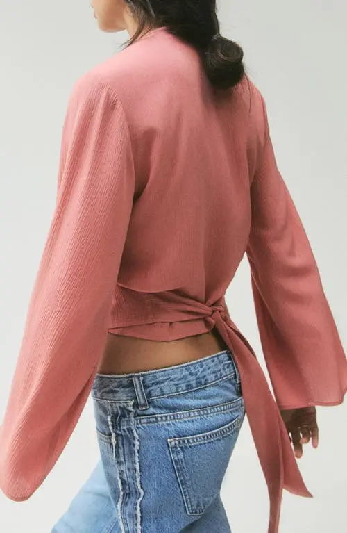 Mango Long Sleeve Wrap Front Top - Pink