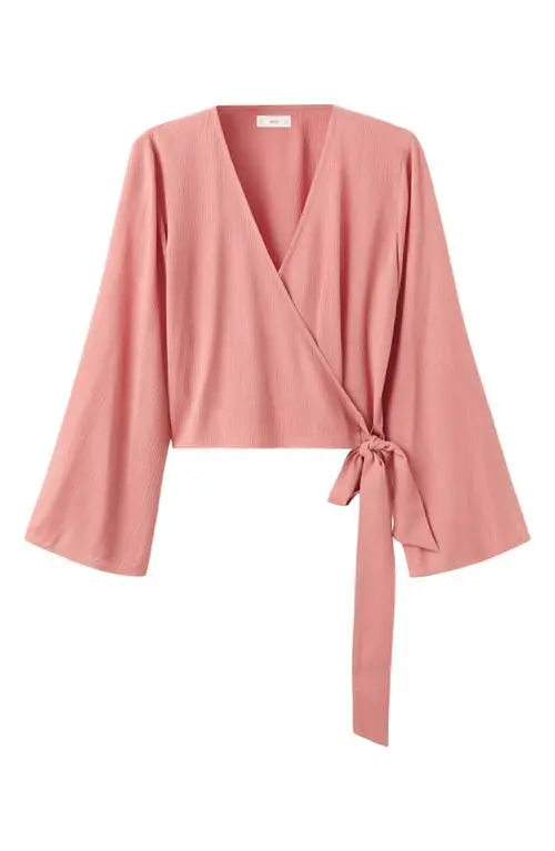 Mango Long Sleeve Wrap Front Top - Pink