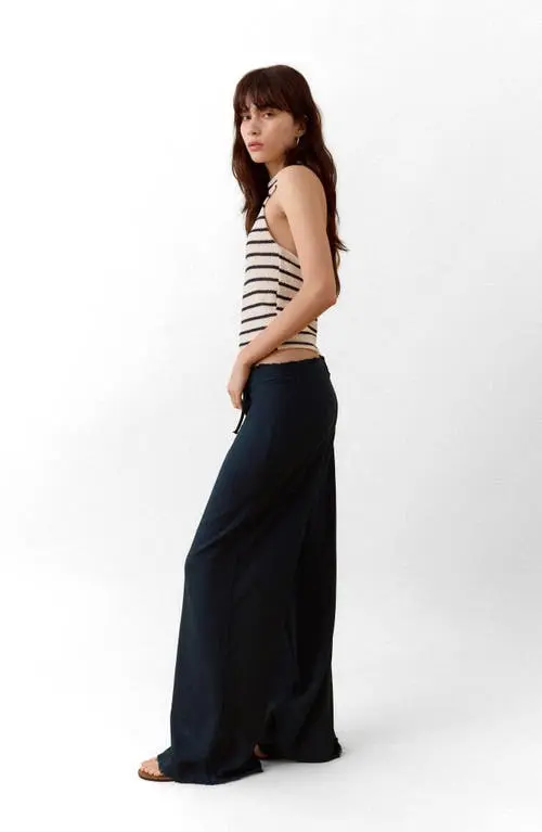 Mango Drawstring Straight-leg Pants - Navy