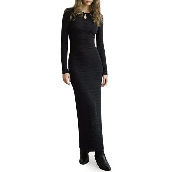 Mango Texture Long Sleeve Knit Maxi Dress