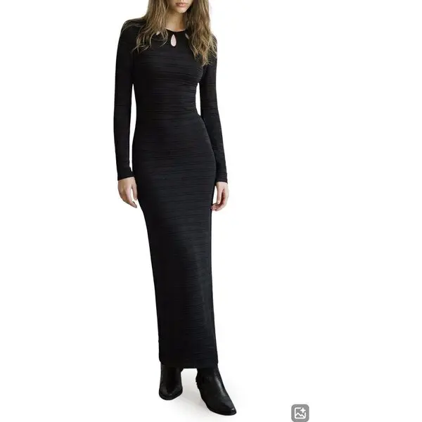 Mango Texture Long Sleeve Knit Maxi Dress - Charcoal