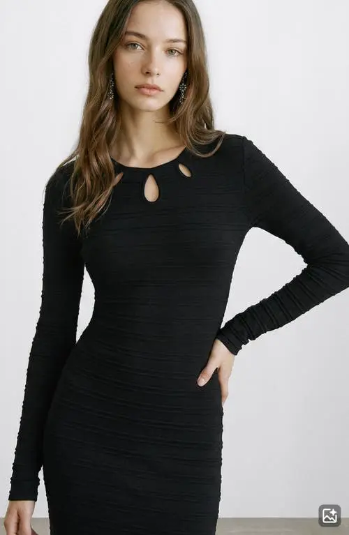 Mango Texture Long Sleeve Knit Maxi Dress