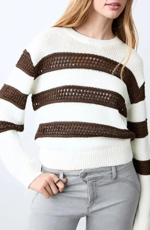 Mango Openwork Stripe Sweater - Brown