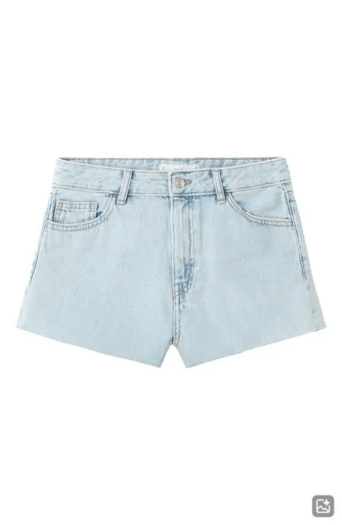 Mango Raw Hem Low Rise Denim Shorts - Light Blue