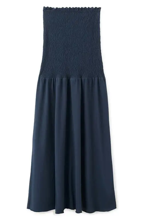 Mango Smocked Strapless Maxi Dress - Navy