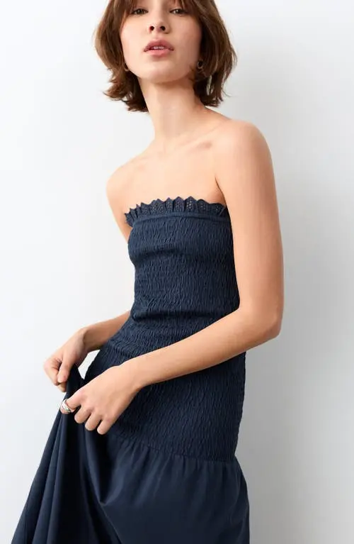 Mango Smocked Strapless Maxi Dress - Navy