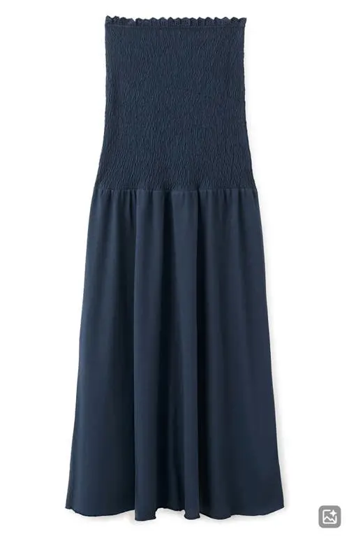 Mango Smocked Strapless Maxi Dress - Navy
