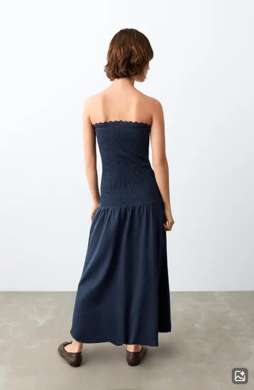 Mango Smocked Strapless Maxi Dress