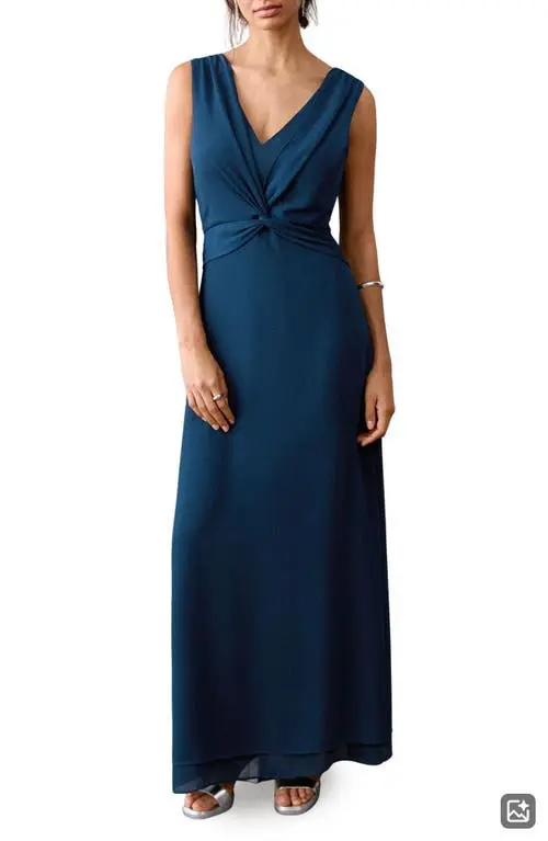Mango Twist Front Sleeveless Maxi Dress - Navy