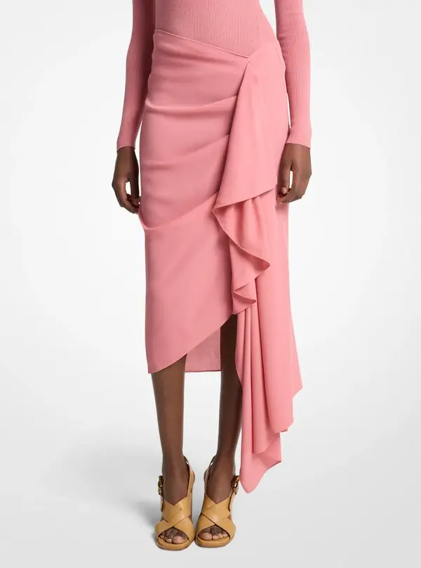 Michael Kors Wool Crepe Cascade Skirt - Green