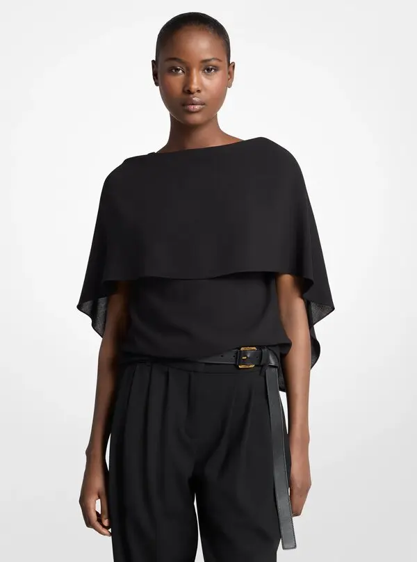 Michael Kors Wool Crepe Tiered Cape Top