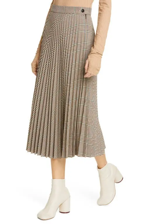 MAISON MARGIELA Plaid Pleated Midi Skirt