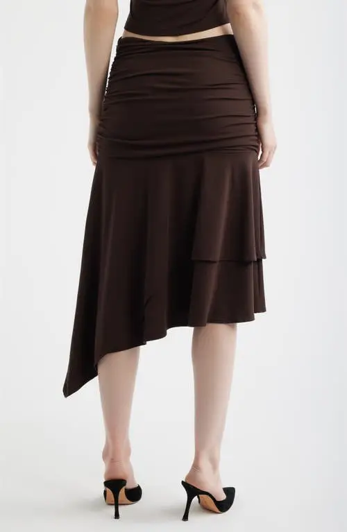 FENERS Gresca Ruched Asymmetric Hem Skirt - Chocolate