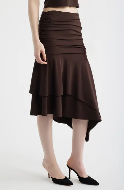 FENERS Gresca Ruched Asymmetric Hem Skirt - Chocolate