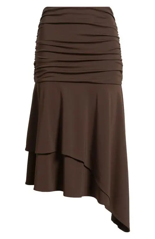 FENERS Gresca Ruched Asymmetric Hem Skirt - Chocolate