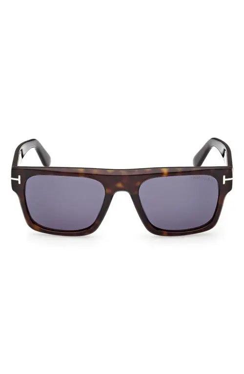 TOM FORD Cyrus 53mm Square Sunglasses - Dark Havana/blue Lens