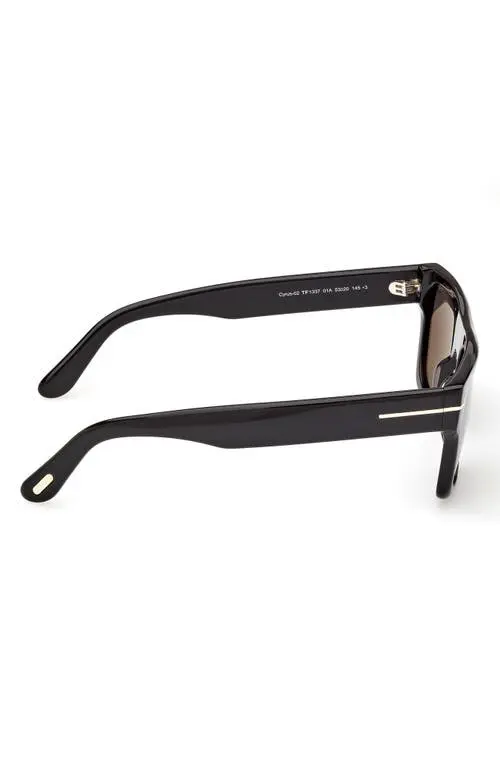 TOM FORD Cyrus 53mm Square Sunglasses - Shiny Black/smoke