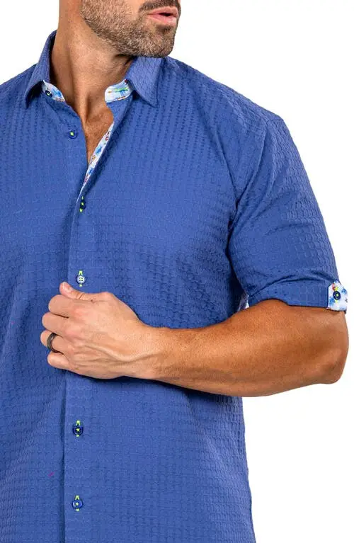 MACEOO Galileo Marthy Short Sleeve Cotton Button-up Shirt - Blue