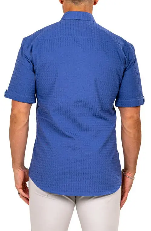 MACEOO Galileo Marthy Short Sleeve Cotton Button-up Shirt - Blue