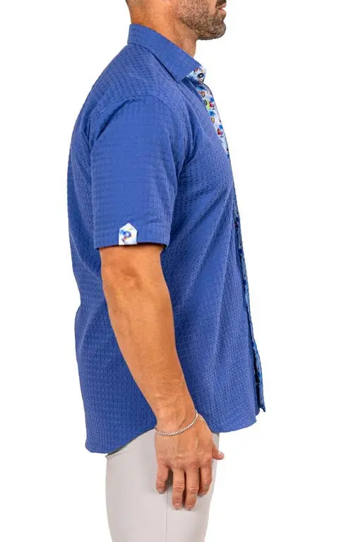 MACEOO Galileo Marthy Short Sleeve Cotton Button-up Shirt - Blue