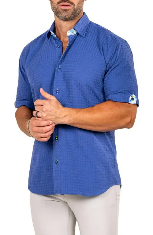 MACEOO Galileo Marthy Short Sleeve Cotton Button-up Shirt - Blue