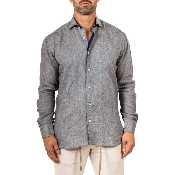 MACEOO Eins Marthy Contemporary Fit Linen Button-up Shirt - Grey