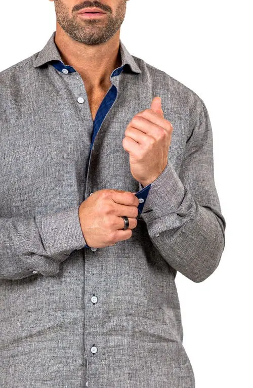 MACEOO Eins Marthy Contemporary Fit Linen Button-up Shirt - Grey