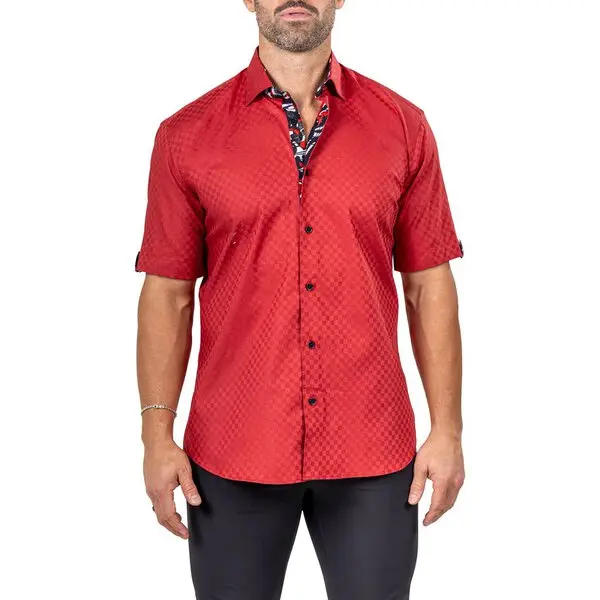MACEOO Galileo Marthy Short Sleeve Cotton Button-up Shirt - Red