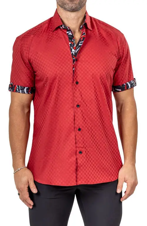 MACEOO Galileo Marthy Short Sleeve Cotton Button-up Shirt - Red