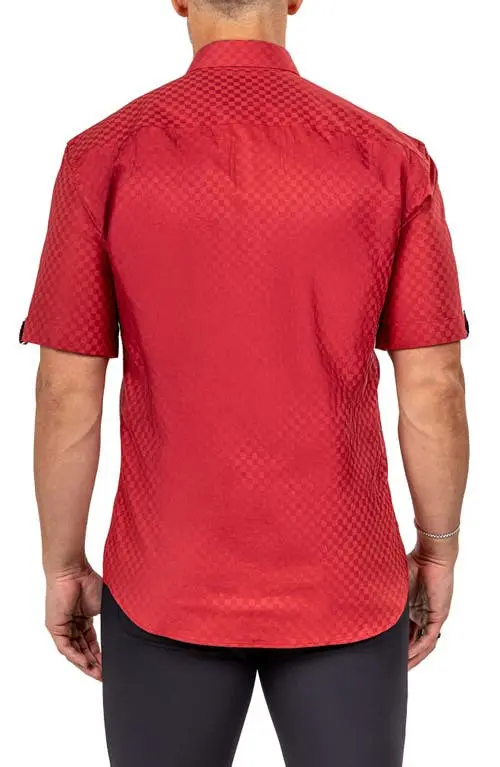 MACEOO Galileo Marthy Short Sleeve Cotton Button-up Shirt - Red