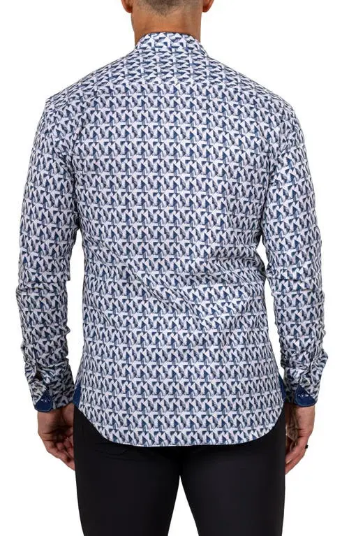 MACEOO Eins Marthy Contemporary Fit Button-up Shirt - White/blue