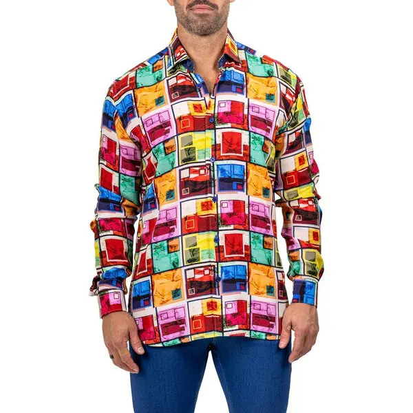 MACEOO Fibonacci Marthyr 0299 Contemporary Fit Button-up Shirt - Red