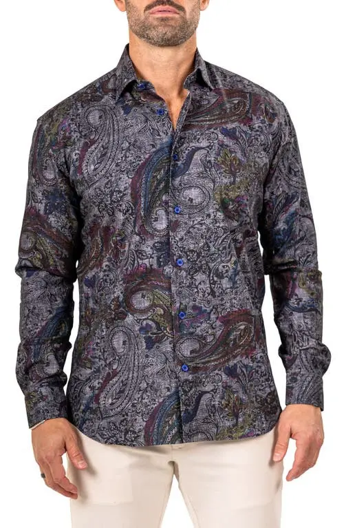 MACEOO Fibonacci Marthyr 0256 Paisley Contemporary Fit Button-up Shirt - Black