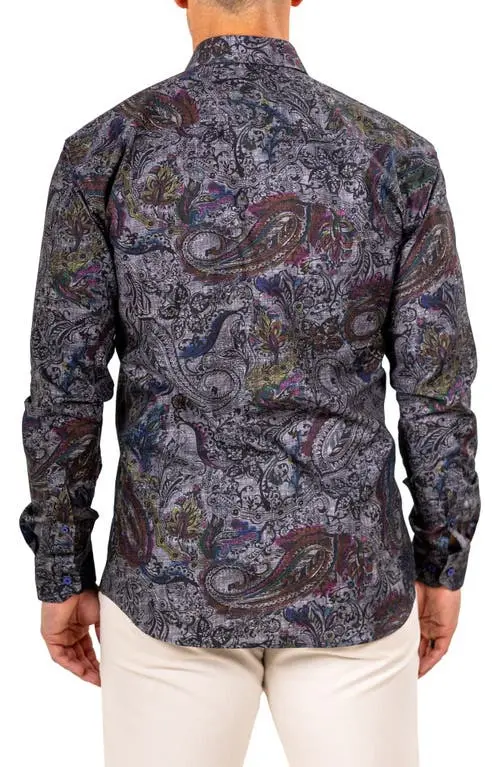 MACEOO Fibonacci Marthyr 0256 Paisley Contemporary Fit Button-up Shirt - Black