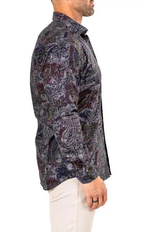 MACEOO Fibonacci Marthyr 0256 Paisley Contemporary Fit Button-up Shirt - Black
