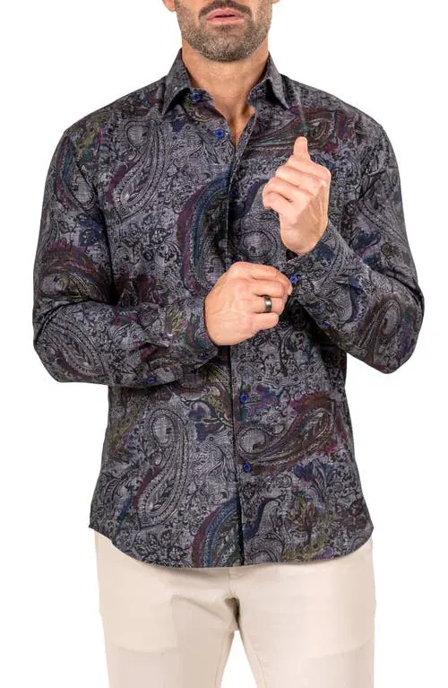 MACEOO Fibonacci Marthyr 0256 Paisley Contemporary Fit Button-up Shirt - Black