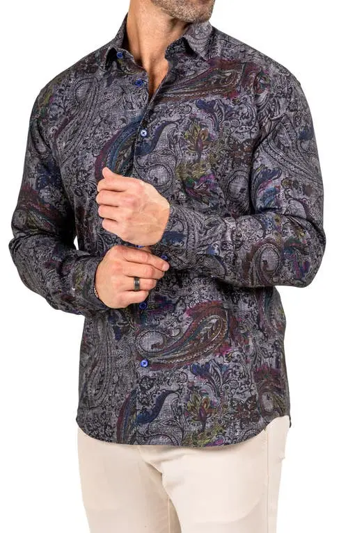 MACEOO Fibonacci Marthyr 0256 Paisley Contemporary Fit Button-up Shirt - Black