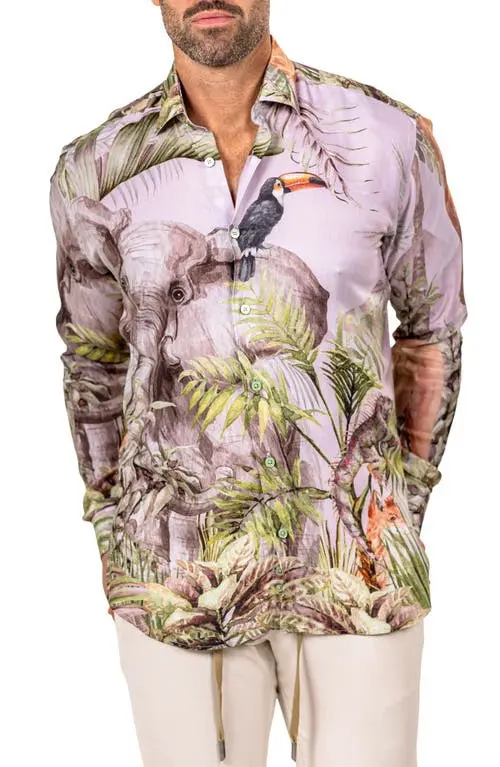 MACEOO Fibonacci Marthyr 0322 Wildlife Print Contemporary Fit Button-up Shirt - White Multi