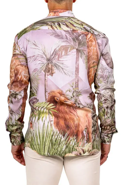 MACEOO Fibonacci Marthyr 0322 Wildlife Print Contemporary Fit Button-up Shirt - White Multi