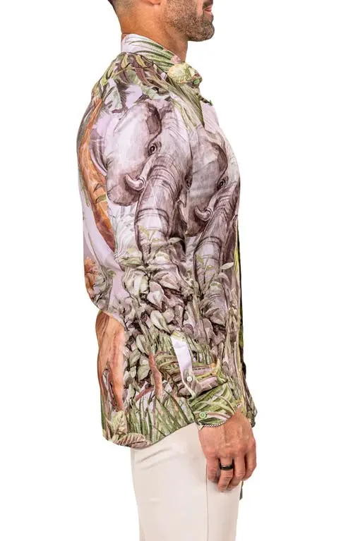 MACEOO Fibonacci Marthyr 0322 Wildlife Print Contemporary Fit Button-up Shirt - White Multi