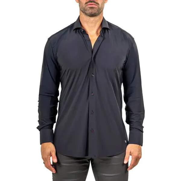 MACEOO Eins Shaped Fit Marthy3013 Knit Button-up Shirt - Black
