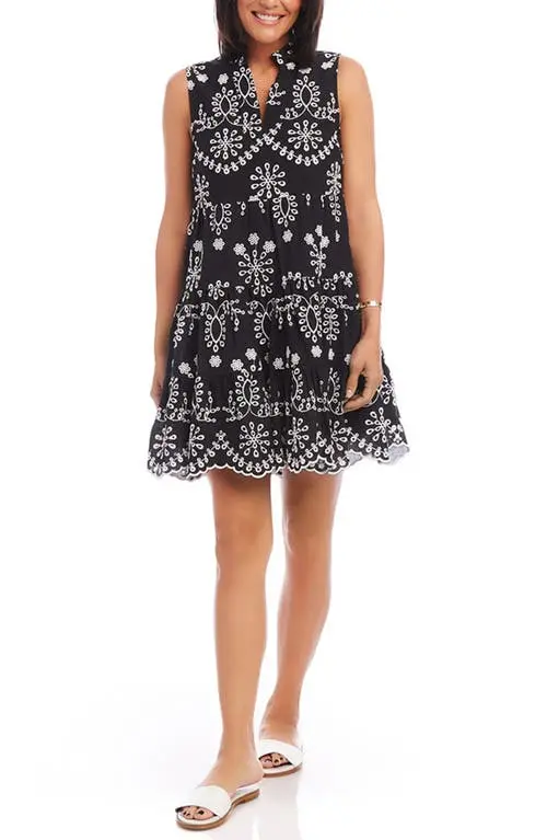 Karen Kane Eyelet Embroidered Sleeveless Tiered Cotton Dress - Bow