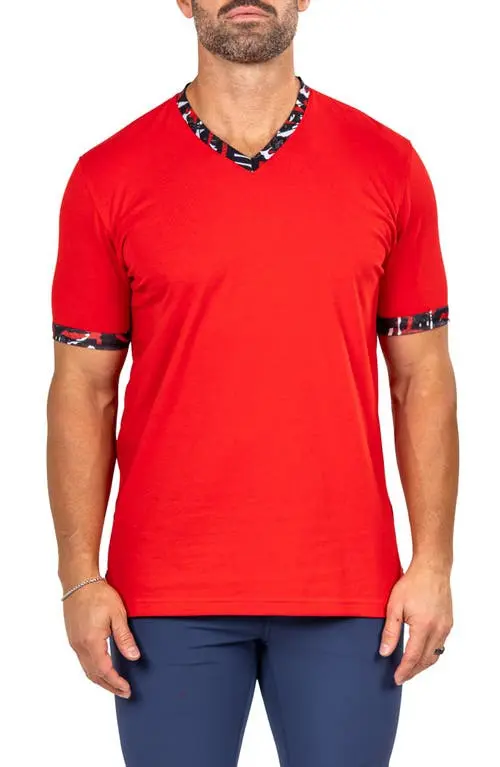 MACEOO Edison Marthyr0007 Cotton V-neck T-shirt - Red