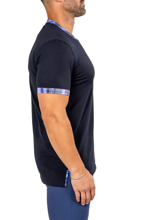 MACEOO Edison Marthyr0003 Cotton V-neck T-shirt - Blue