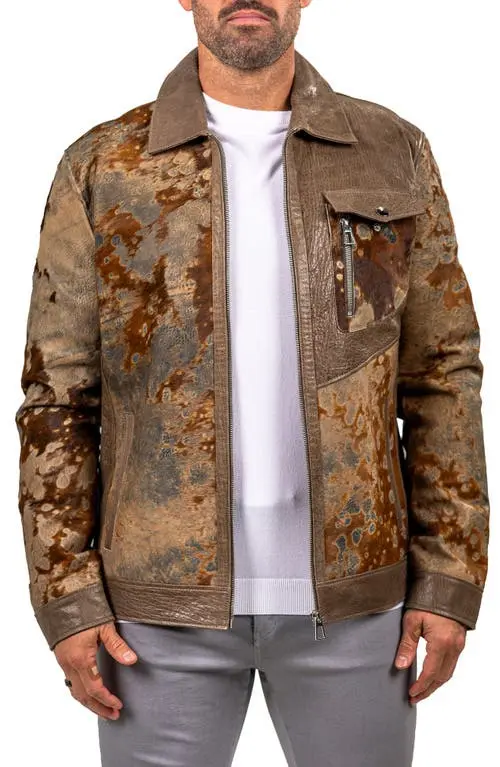 MACEOO Leather And Calf Hair Jacket - Brown