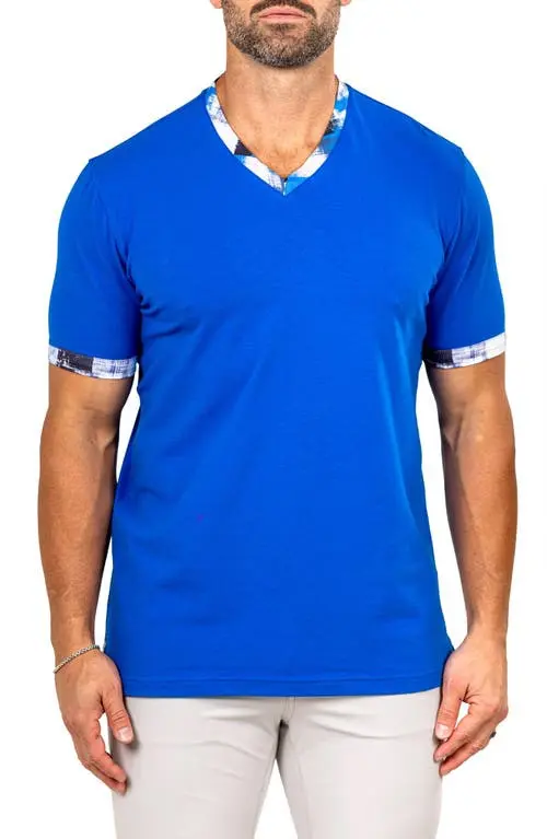MACEOO Edison Marthyr0009 Cotton V-neck T-shirt - Blue