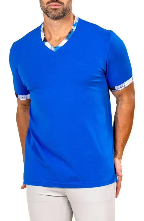 MACEOO Edison Marthyr0009 Cotton V-neck T-shirt - Blue