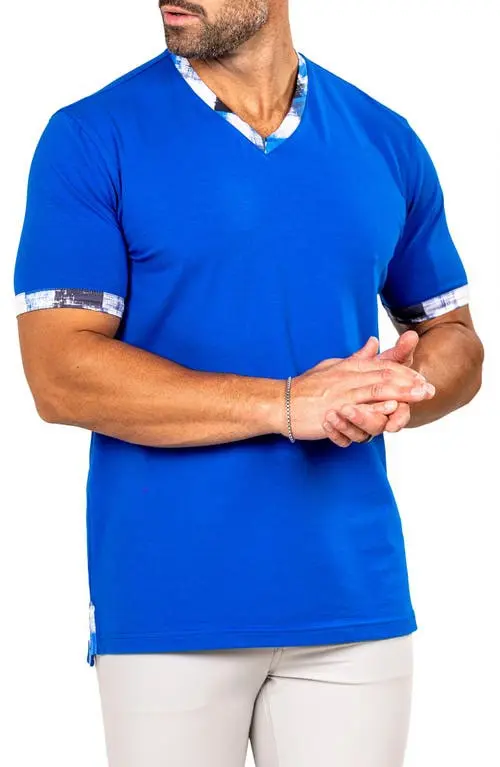 MACEOO Edison Marthyr0009 Cotton V-neck T-shirt - Blue